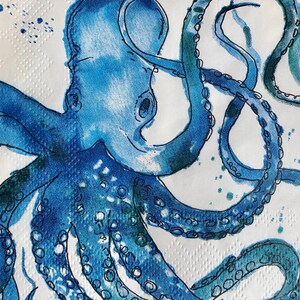 Decoupage Napkins, Octopus Blue Paper Napkins, 3 Individual Ocean ...