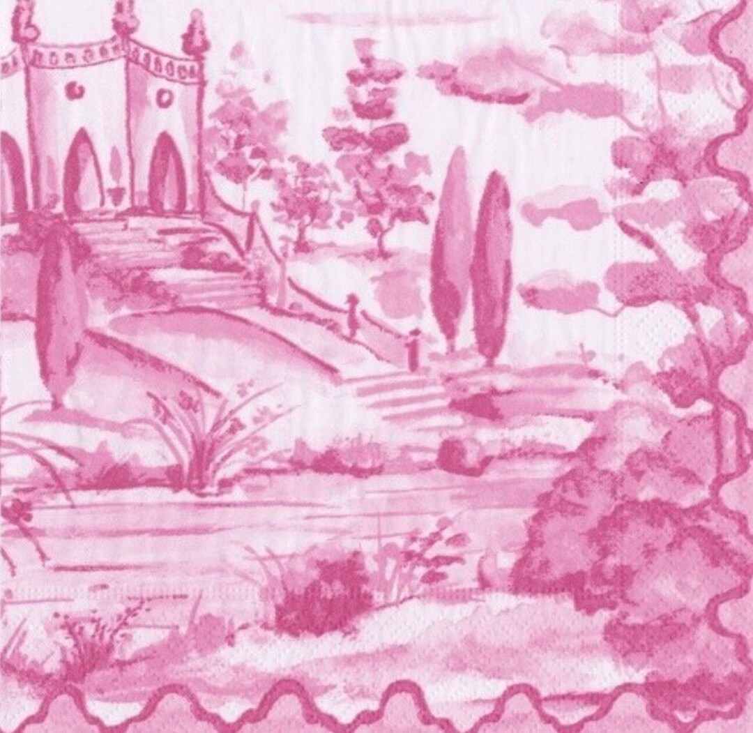 Decoupage Napkins, Pink Toile Castle Napkins, 3 Cocktail Victorian ...