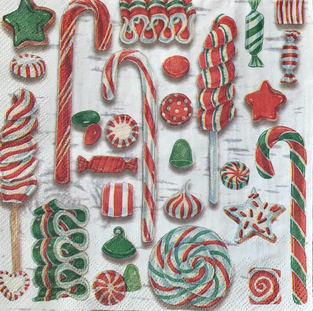 Candy Cane Decoupage Napkins: Christmas Paper Crafts, Set of 3 - Etsy