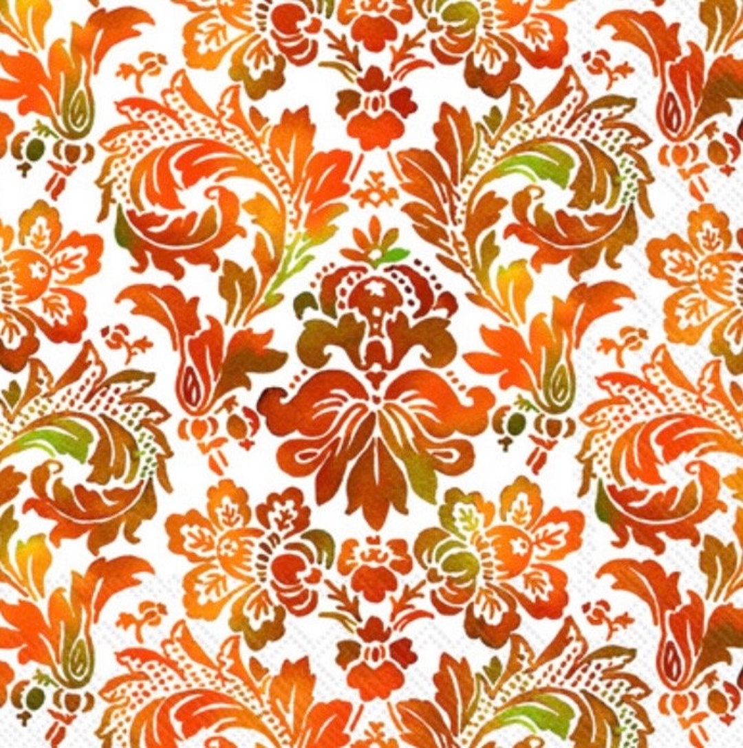 Decoupage Napkins, Fall Damask Flower Paper Napkins. 3 Individual ...