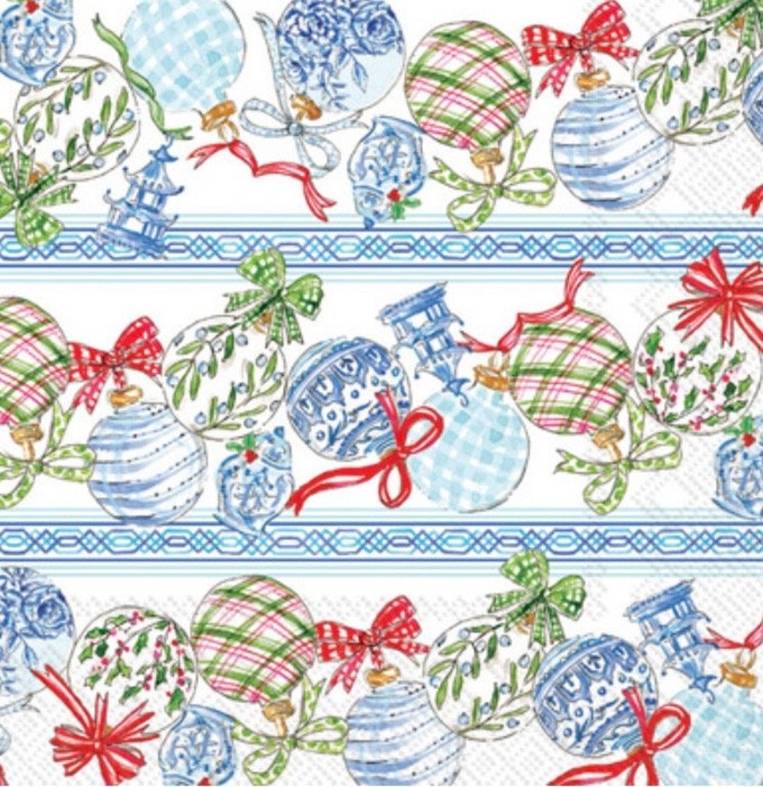 Decoupage Napkins, Blue Christmas Ornament Paper Napkins, 3 Individual ...