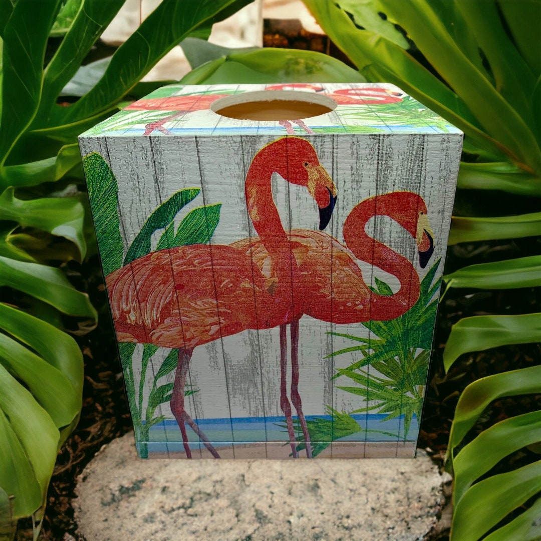 Flamingo Wood Tissue Box Decoupaged Tissue Box - Etsy