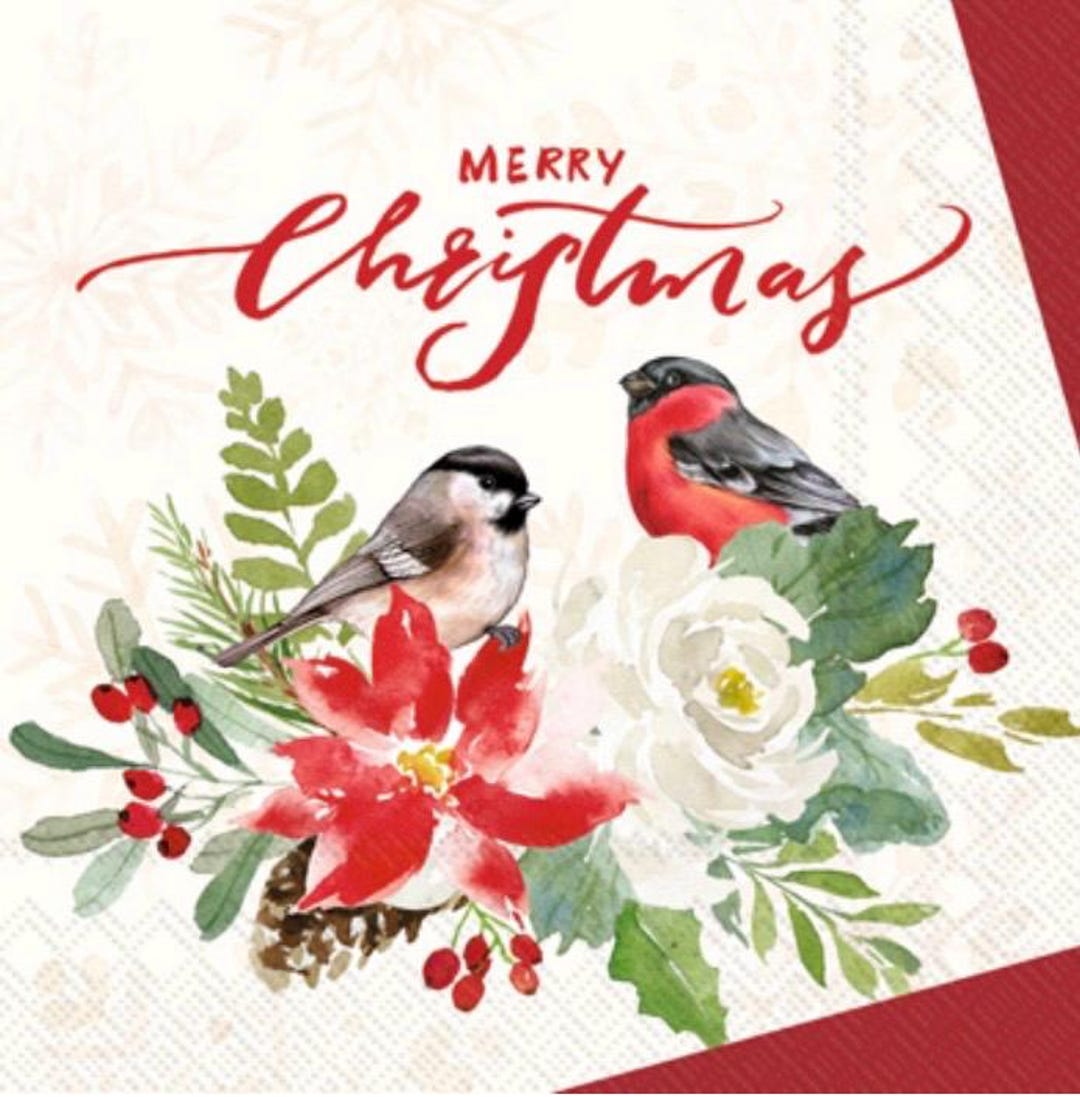 Decoupage Napkins, Cardinal and Paper Napkins, 3 Individual Merry ...