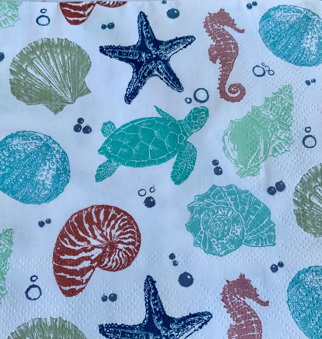Sea Turtle Decoupage Napkins, Seahorse Paper Cocktail Napkins for ...