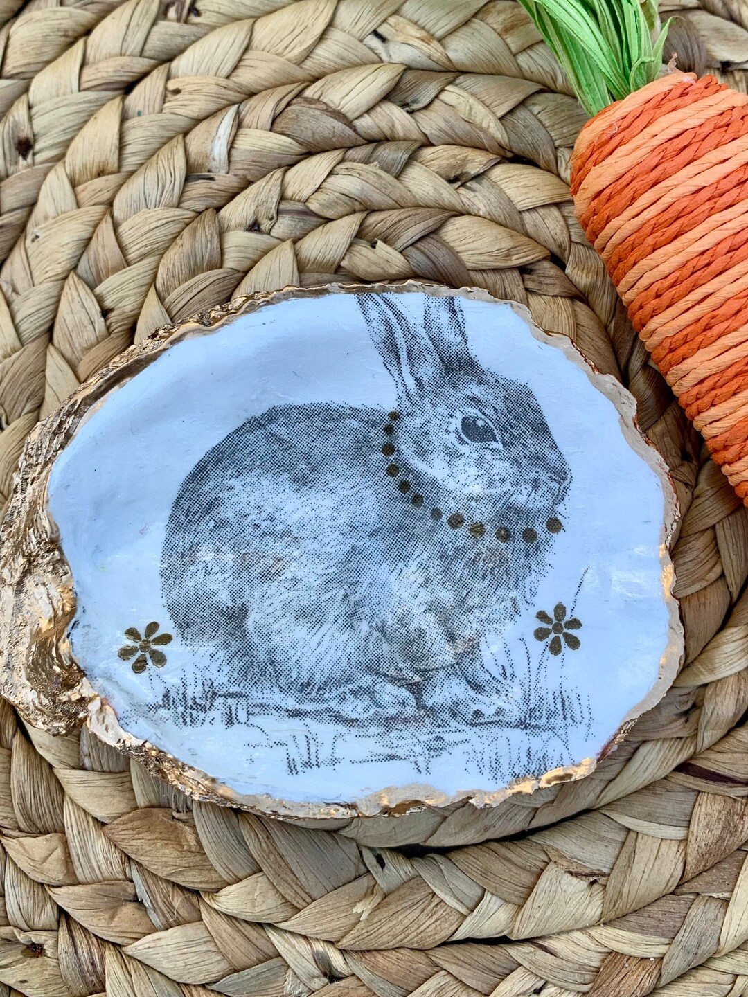 Easter Oyster Shell Ring Dish, Decoupaged Oyster Shell Trinket Dish ...