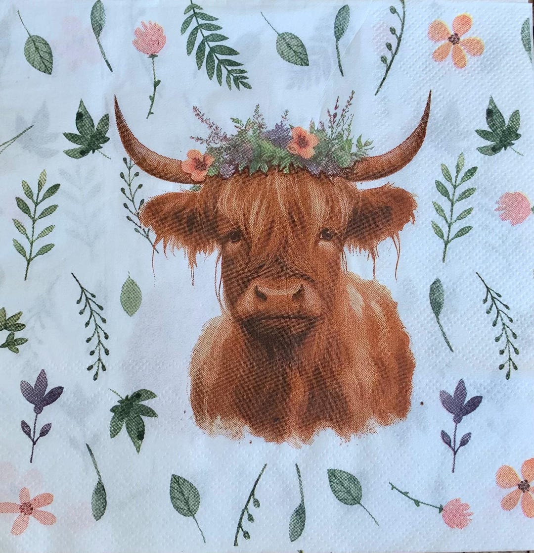 Decoupage Napkins, Highland Cow Paper Napkins, 3 Individual Luncheon ...