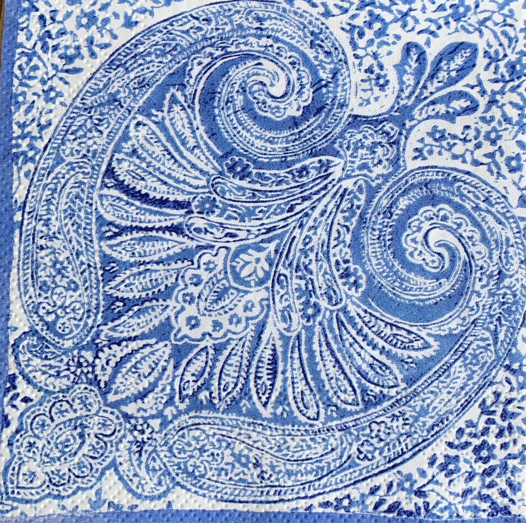 Decoupage Napkins, Paisley Paper Napkins, 3 Individual Blue and White ...