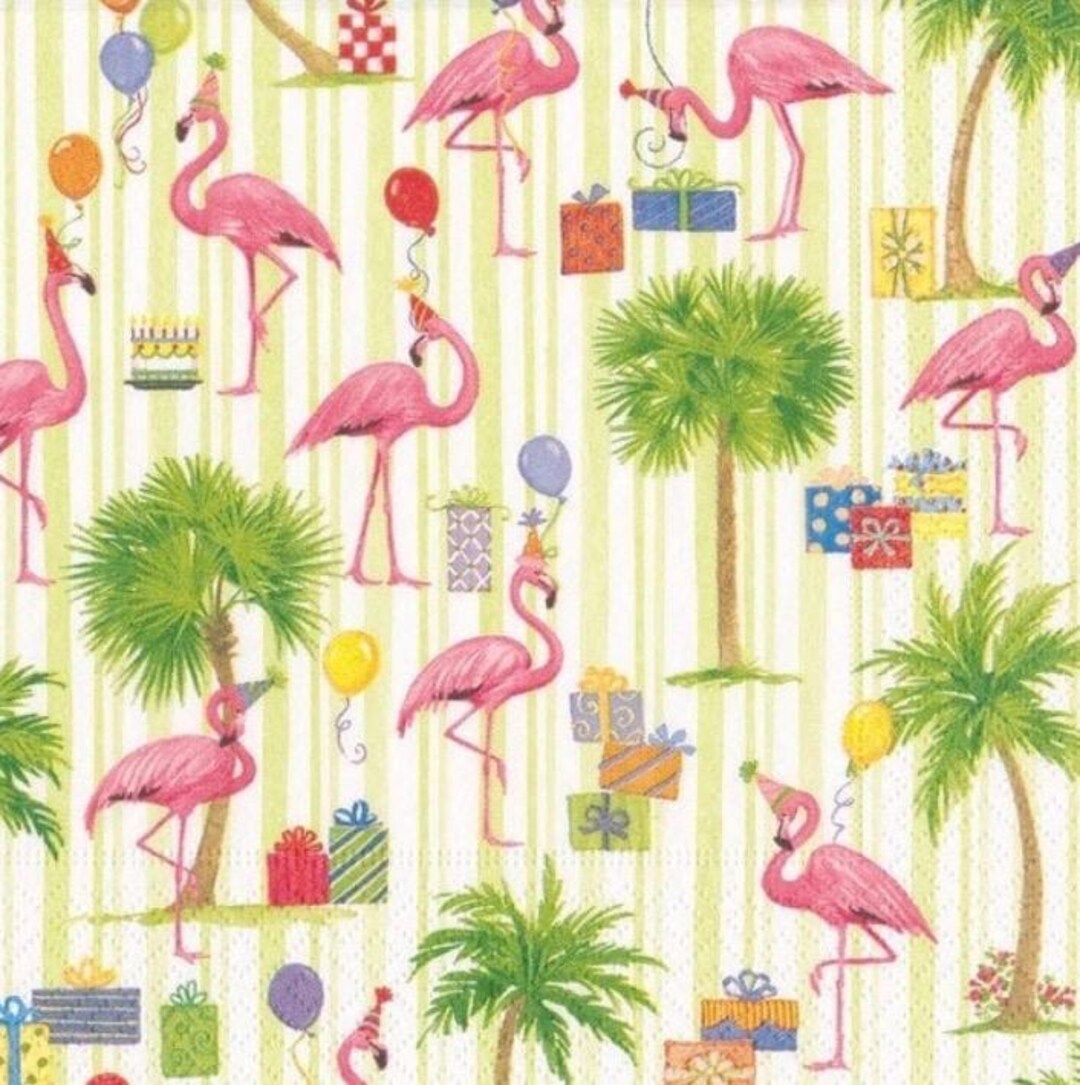 Decoupage Napkins, Flamingo Paper Napkins, 3 Individual Cocktail Palm ...