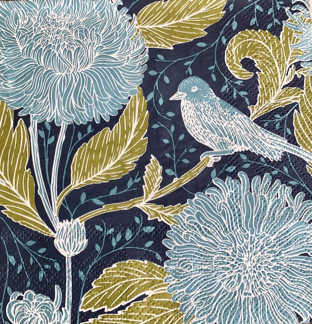 Decoupage Napkins, Blue Bird Paper Napkins, 3 Individual Blue Poppy ...