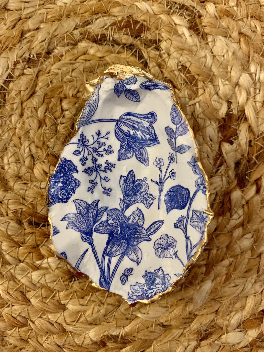 Oyster Shell Ring Dish, Decoupaged Chinoiserie Jewelry Holder, Oyster ...