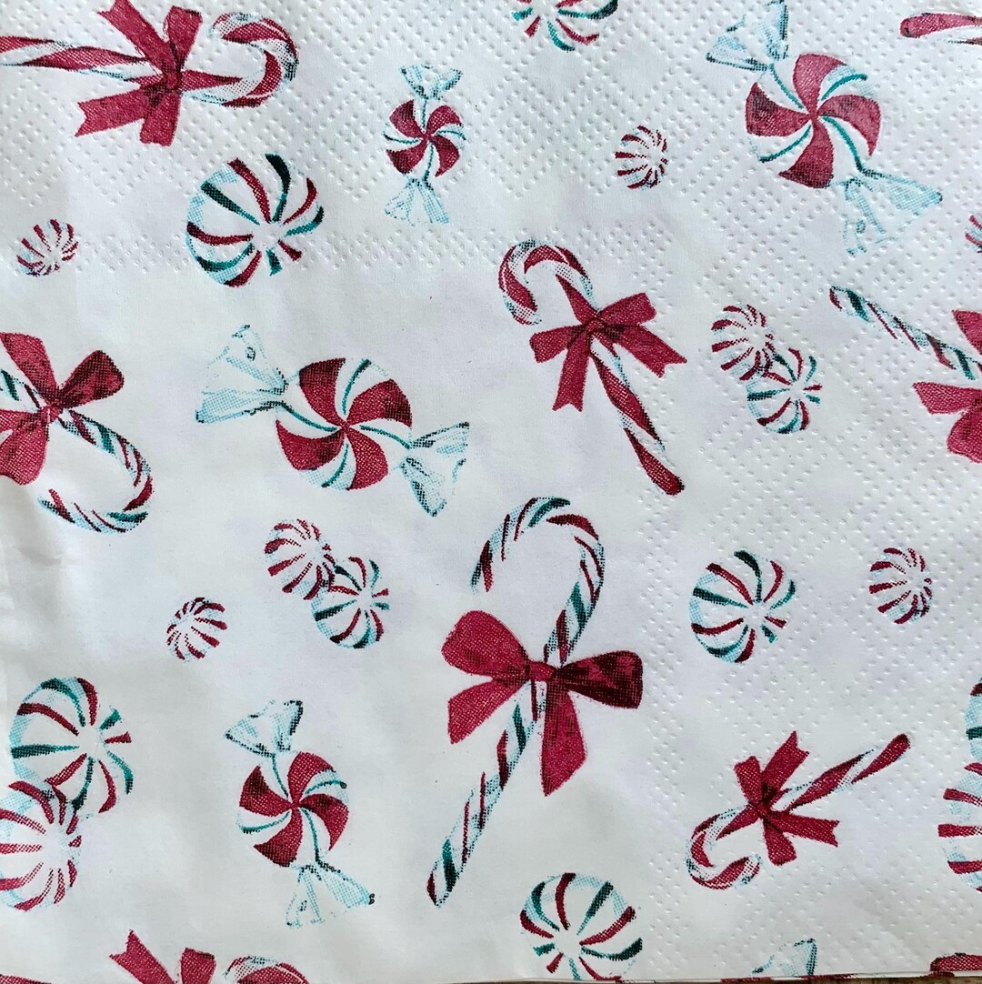 Decoupage Napkins, Candy Cane Peppermint Paper Napkins, 3 Individual ...