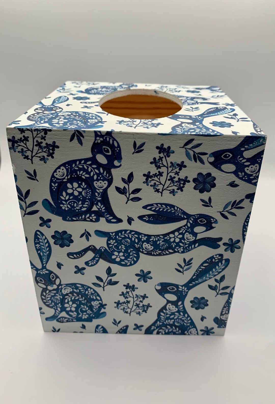 Easter Bunny Tissue Box Cover in Blue and White - Etsy