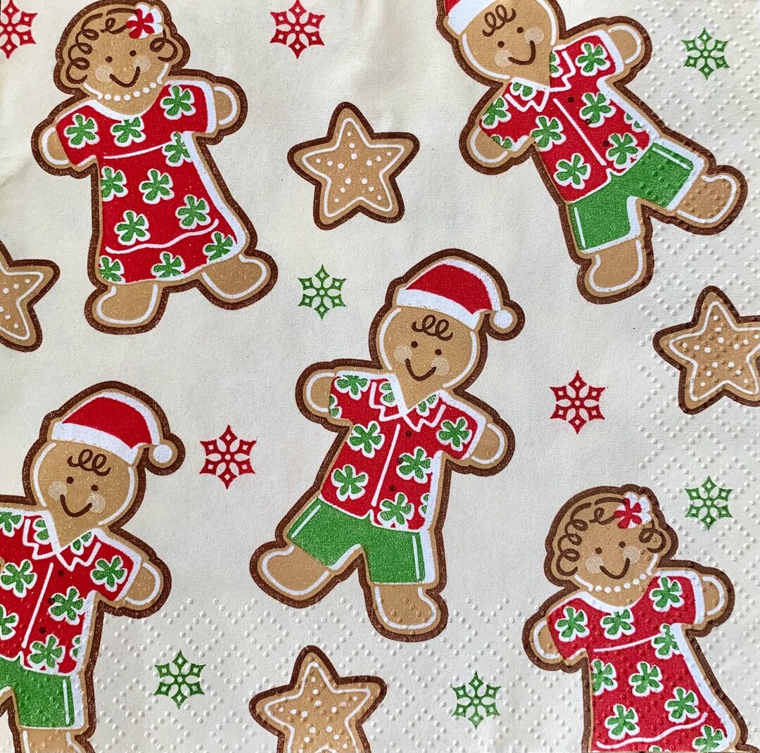 Decoupage Napkins, Gingerbread Man Paper Napkins, 3 Individual ...