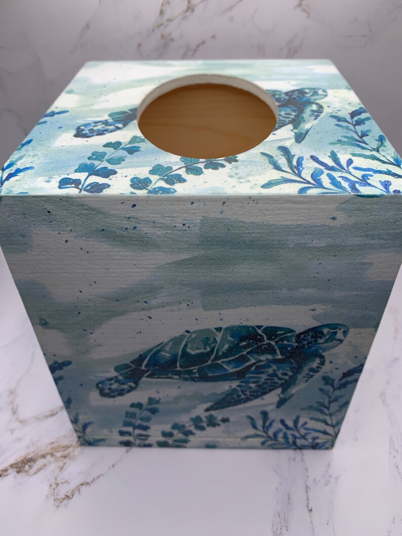 Tissue Box Cover Decoupaged Sea Turtle Tissue Box Beach Wood - Etsy