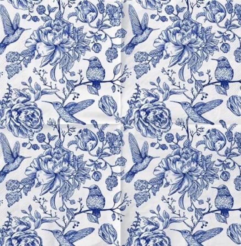 Blue Floral Hummingbird Decoupage Napkins: Lunch Size Paper Crafts (set ...