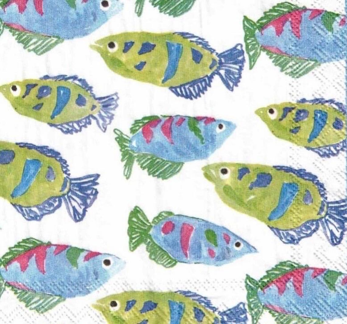 Decoupage Napkins, 3 Individual Fish Paper Cocktail Napkins for ...