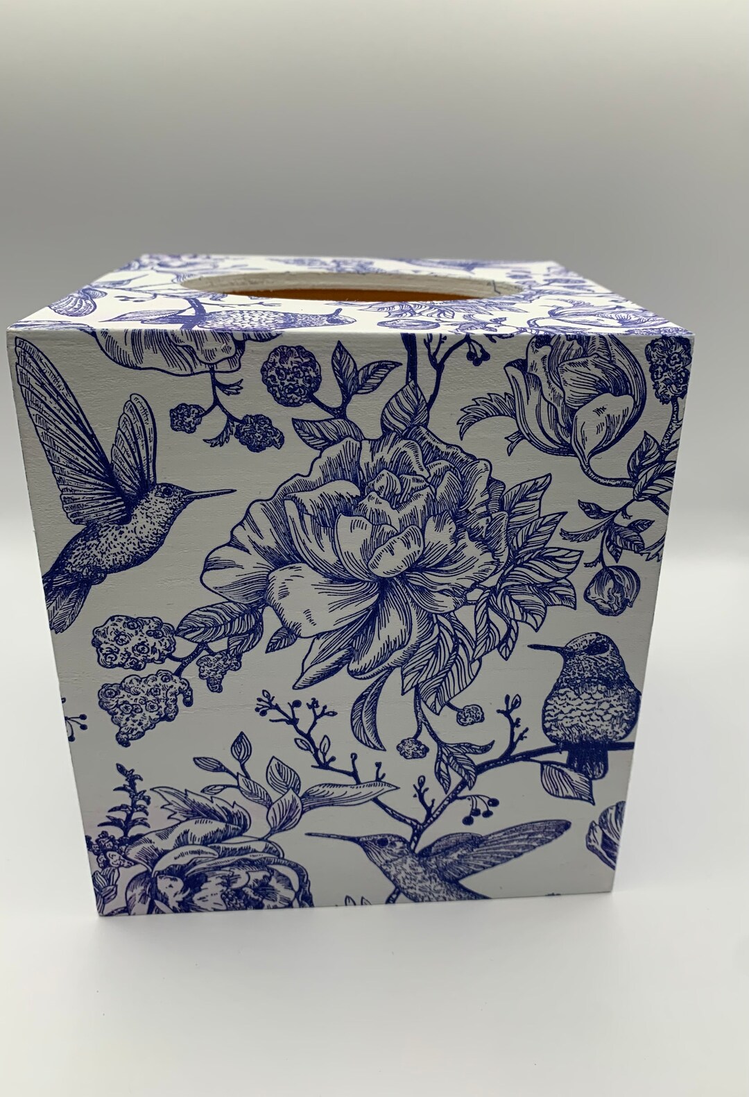 Blue and White Decoupaged Wooden Tissue Box Cover - Etsy