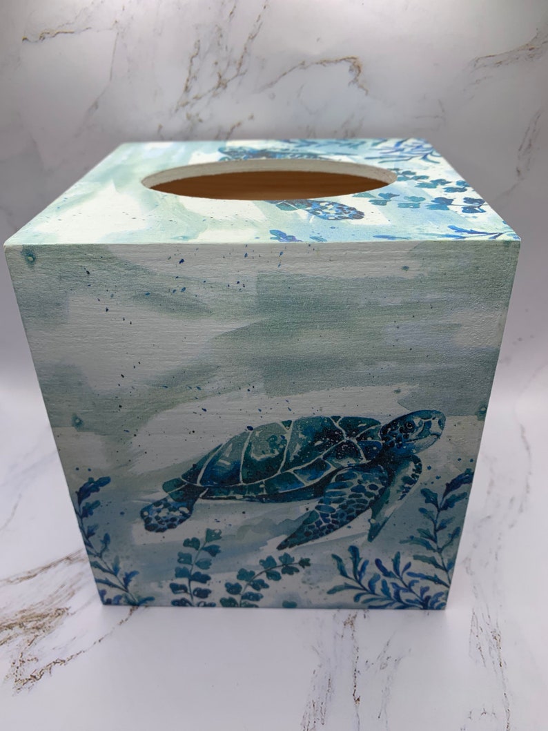 Tissue Box Cover Decoupaged Sea Turtle Tissue Box Beach Wood - Etsy