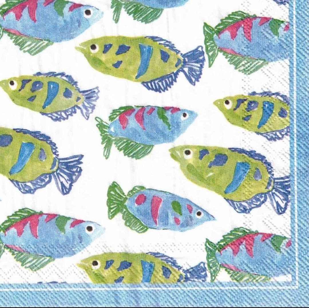 Decoupage Napkins, 3 Individual Fish Paper Cocktail Napkins for ...