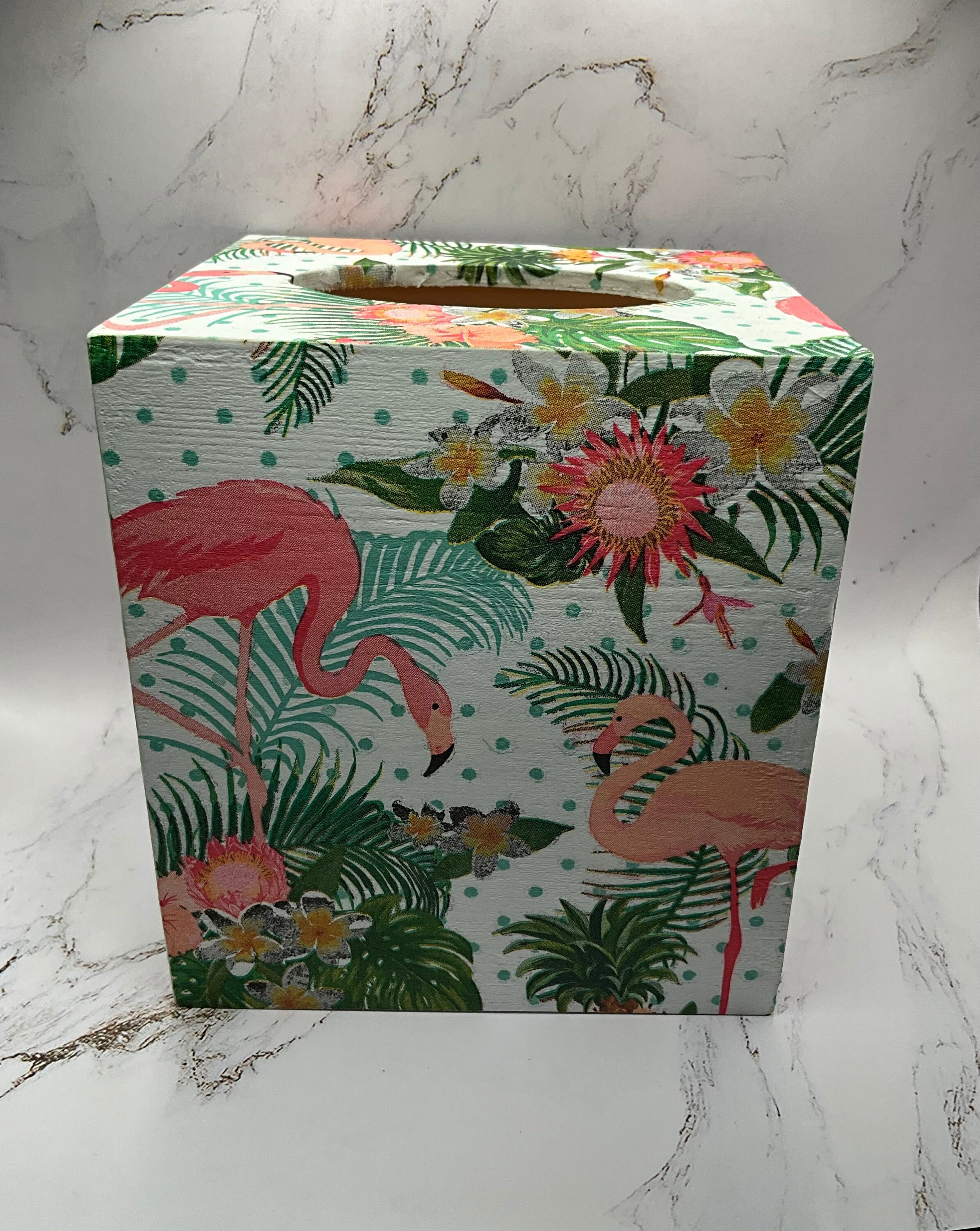 Decoupaged Wood Tissue Box Cover Flamingo Tissue Box Cover - Etsy