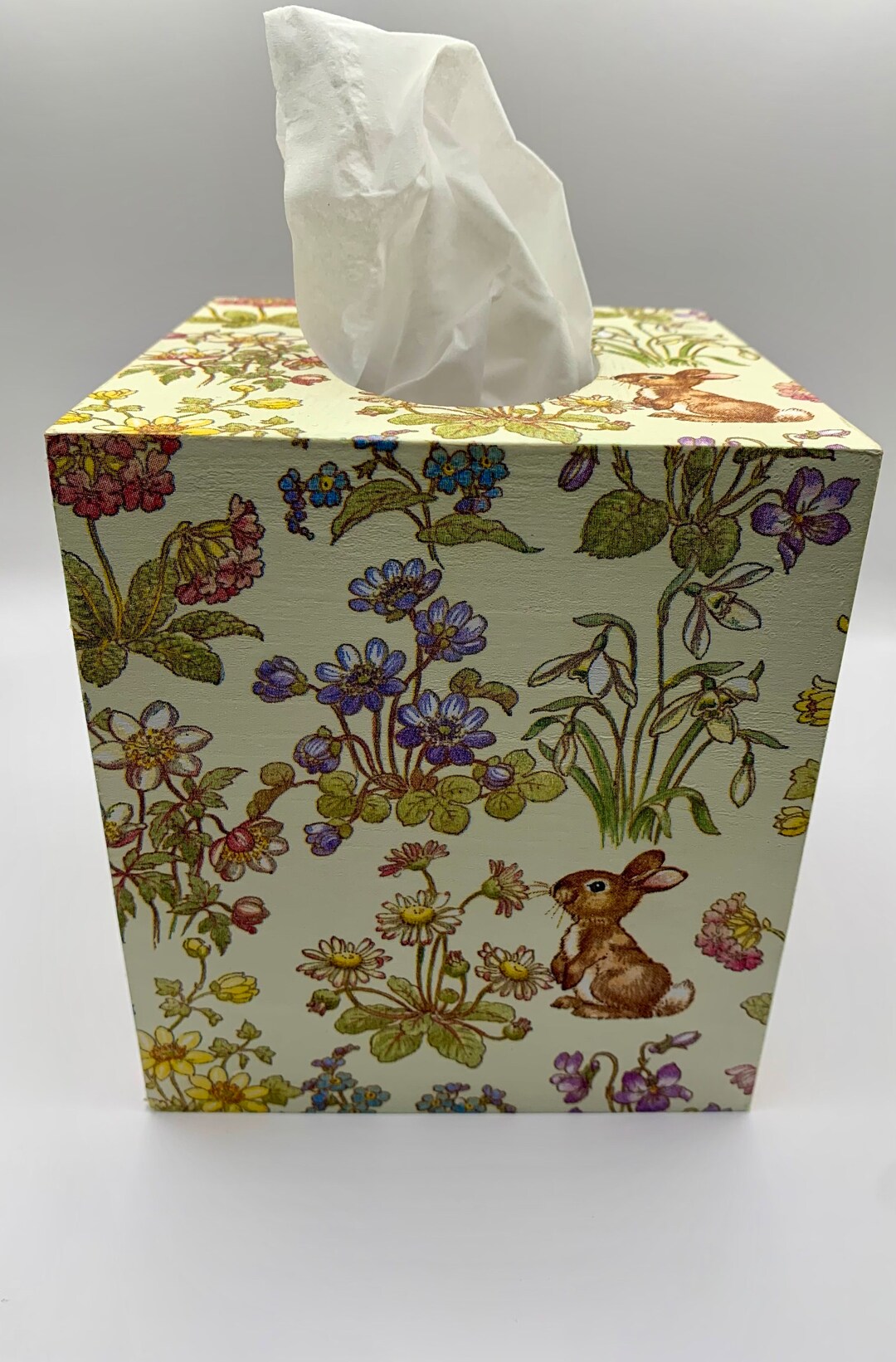 Easter Wood Tissue Box Cover, Decoupaged Bunny and Flower Tissue Box - Etsy