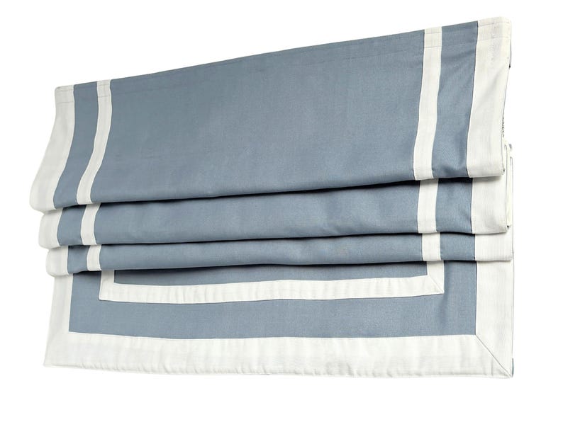 Roman Shade, Steel Blue With White Border, Made to Order, Custom Size ...