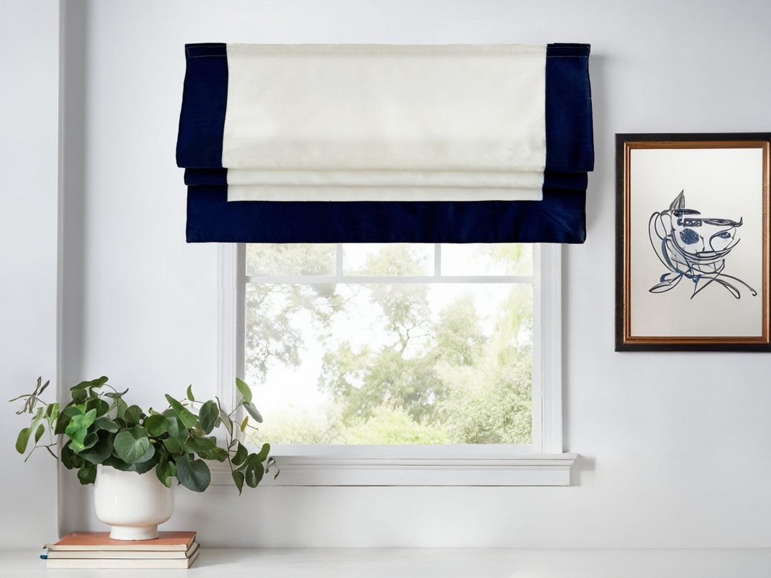 Roman Shade, Navy Border, Made to Order, Custom Size and Color ...