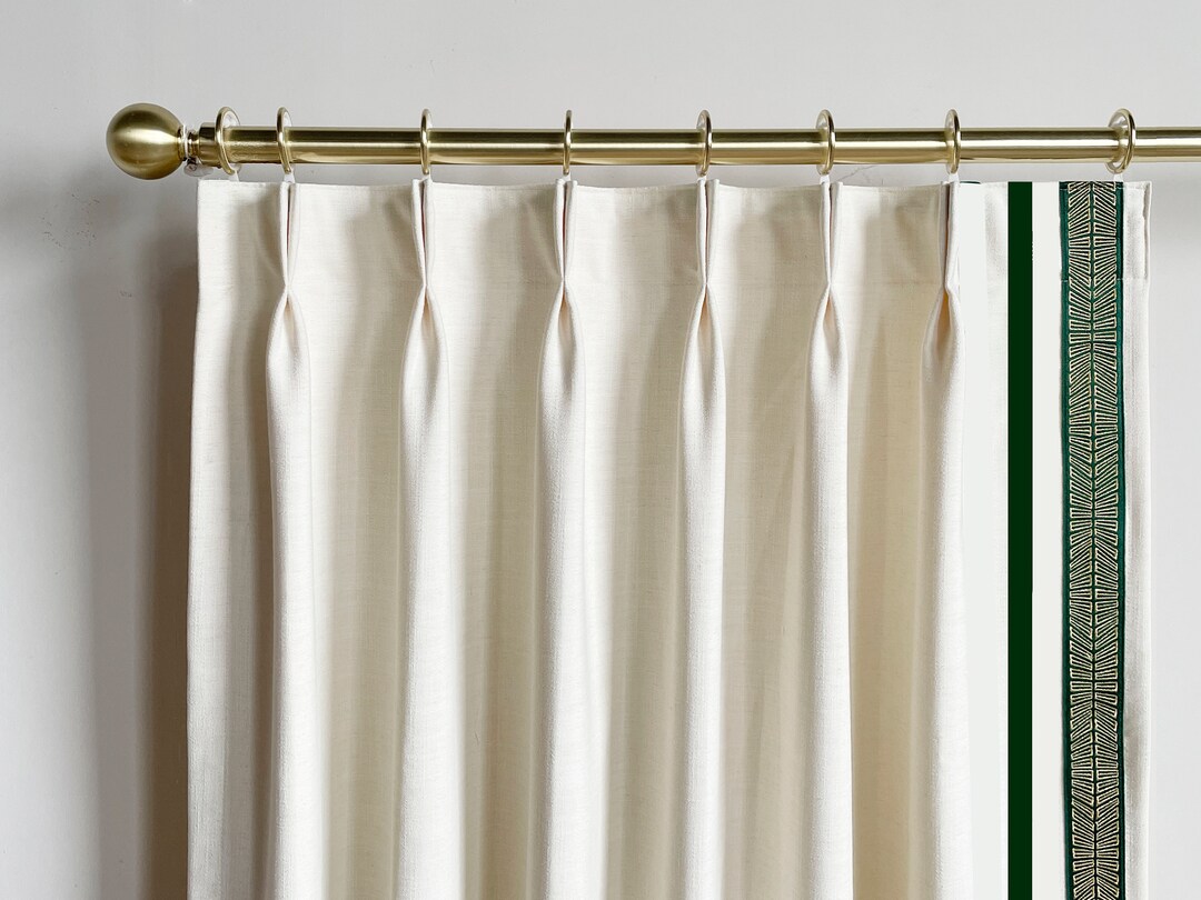 Cream White Cotton Linen Curtain Panels With Trim, Beautiful Custom ...