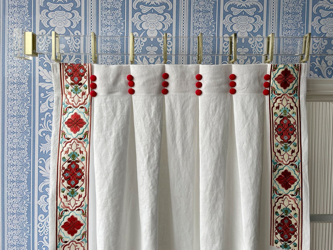 White Linen Curtain Panels With Trim, Beautiful Custom Curtains and ...