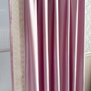 Soft Pink Faux Silk Curtain Panels With Contrast Border, Beautiful ...