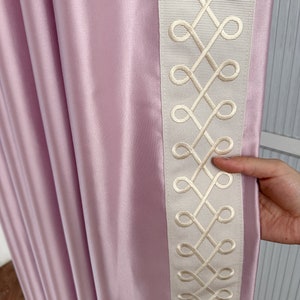 Soft Pink Faux Silk Curtain Panels With Contrast Border, Beautiful ...
