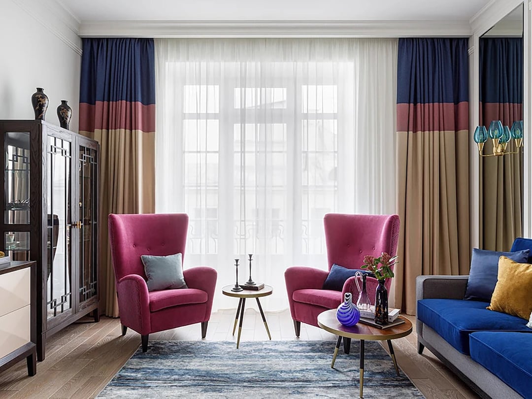 Color Block Velvet Curtain Panels, Beautiful Custom Curtains and Drapes ...