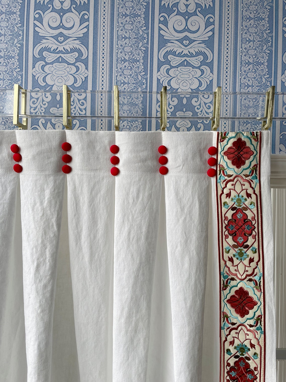 White Linen Curtain Panels With Trim, Beautiful Custom Curtains and ...