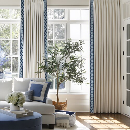 Off White Flannel Curtain Panels With Trims Beautiful Custom - Etsy