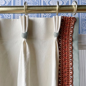 White Cotton Linen Curtain Panels With Contrast Border, Beautiful ...