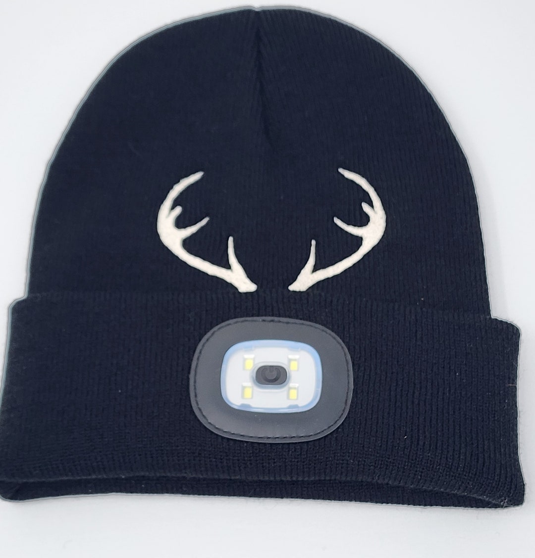 Deer Antlers Embroidered Beanie With Rechargeable Light Embroidered Hat ...