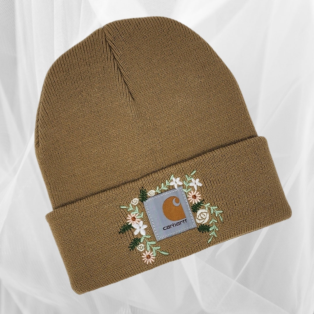 Neutral Camel Color Flowery Embroidered Beanie Unique Embroidered Women ...