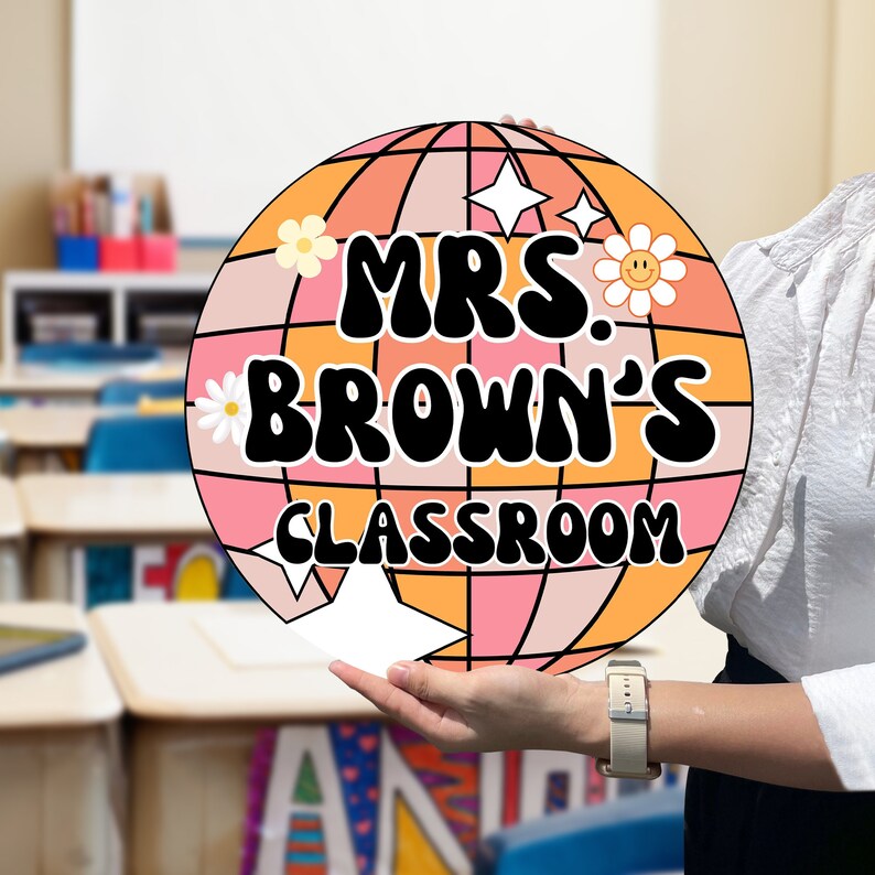 Disco Classroom Door Sign, Groovy Teacher Door Hanger, Back to School ...