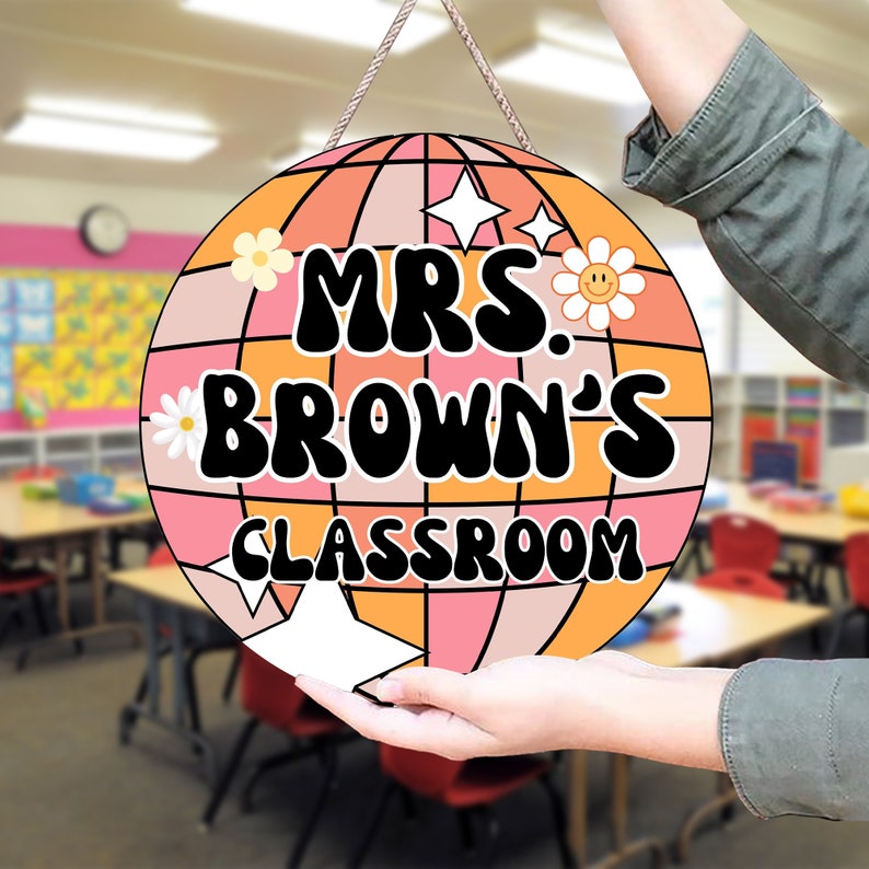Disco Classroom Door Sign, Groovy Teacher Door Hanger, Back to School ...