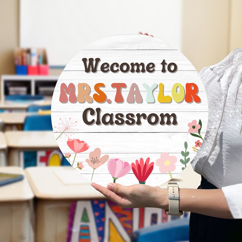 College Classroom Door Sign, Teacher Flowers Name Sign, Back to School ...