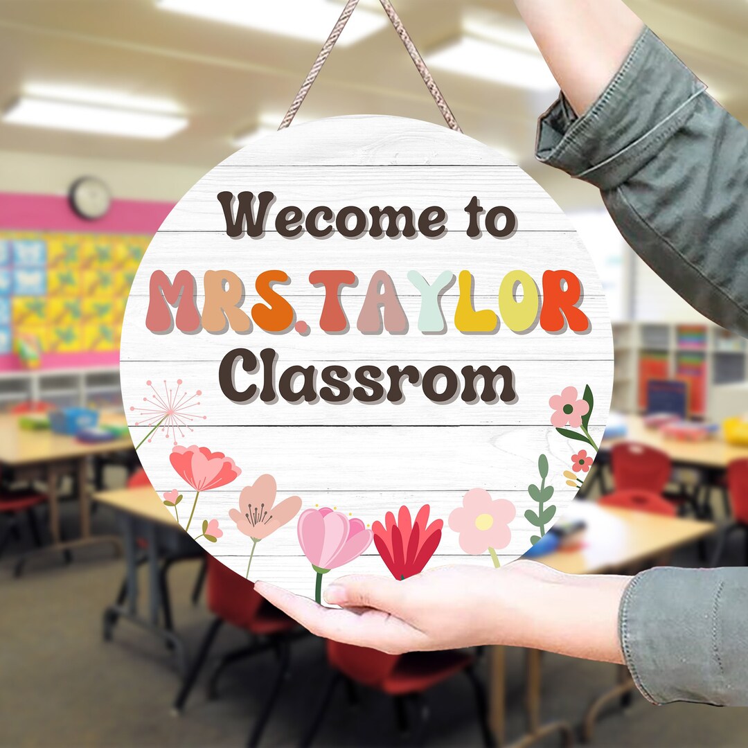 College Classroom Door Sign, Teacher Flowers Name Sign, Back to School ...