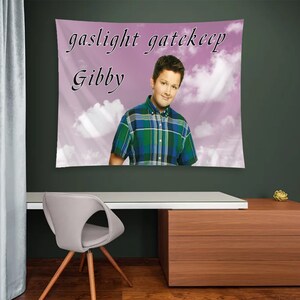Gibby MEME Funny Tapestry, Gaslight Gatekeep Tapestry Funny Dorm Decor ...