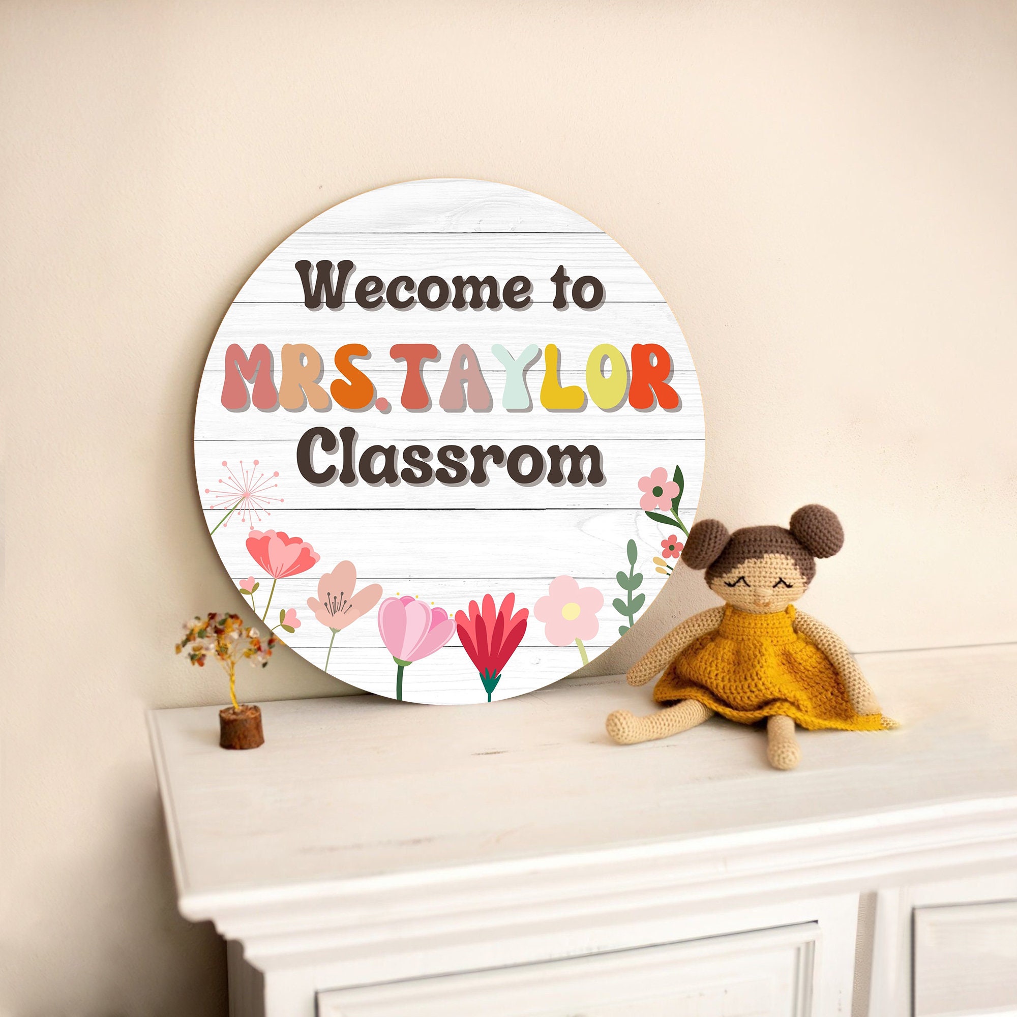 College Classroom Door Sign, Teacher Flowers Name Sign, Back to School ...