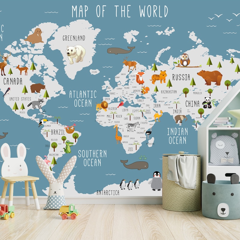 World Map Wall Mural - Etsy