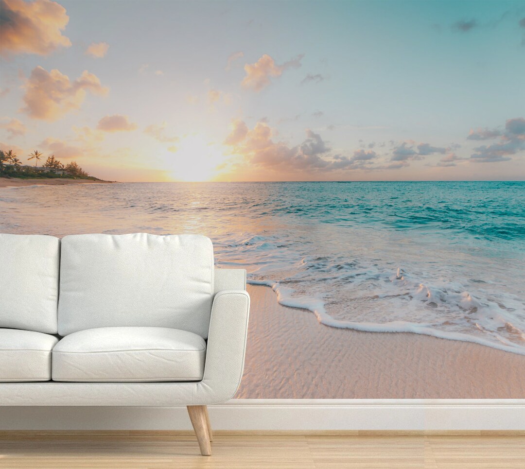 Beautiful Beach Removable Wallpaper ,sunset Sea Wall Mural Self ...