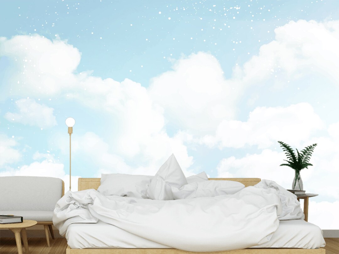 Dream Soft Ice Blue Cloud Wallpaper Watercolor Sky Wall Mural Wallpaper ...