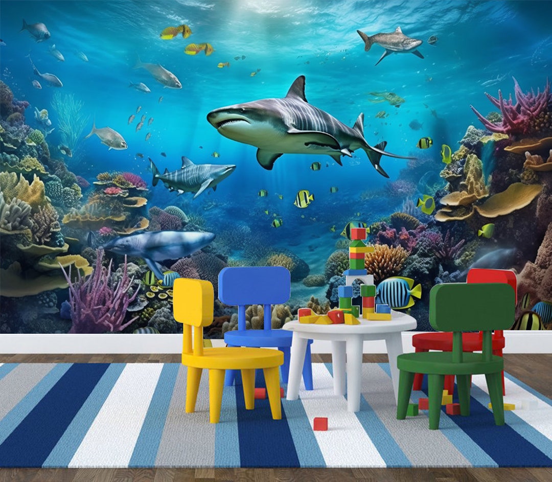 Coral Reef Wallpaper Mural: Underwater Nursery, Peel and Stick - Etsy