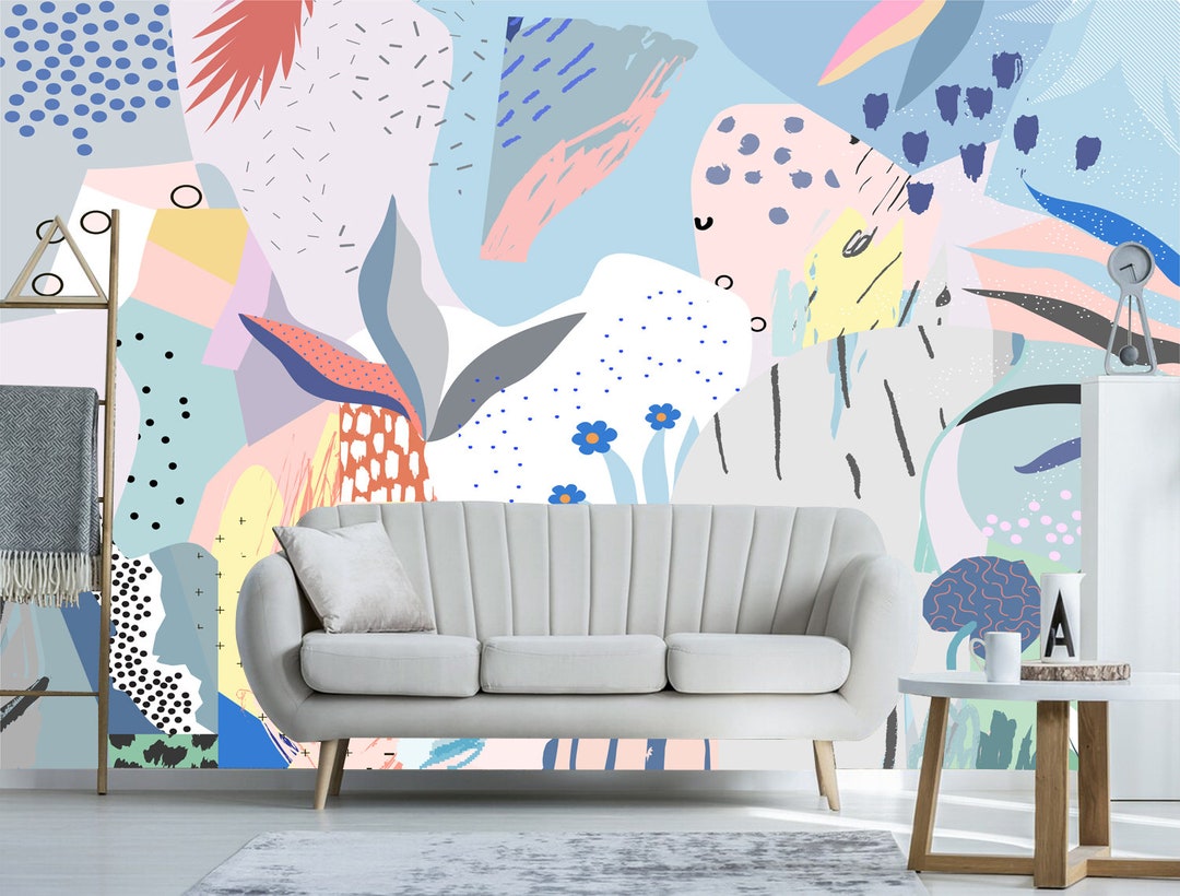 Abstract Floral Peel and Stick Wallpaper: Modern Art Wall Mural - Etsy