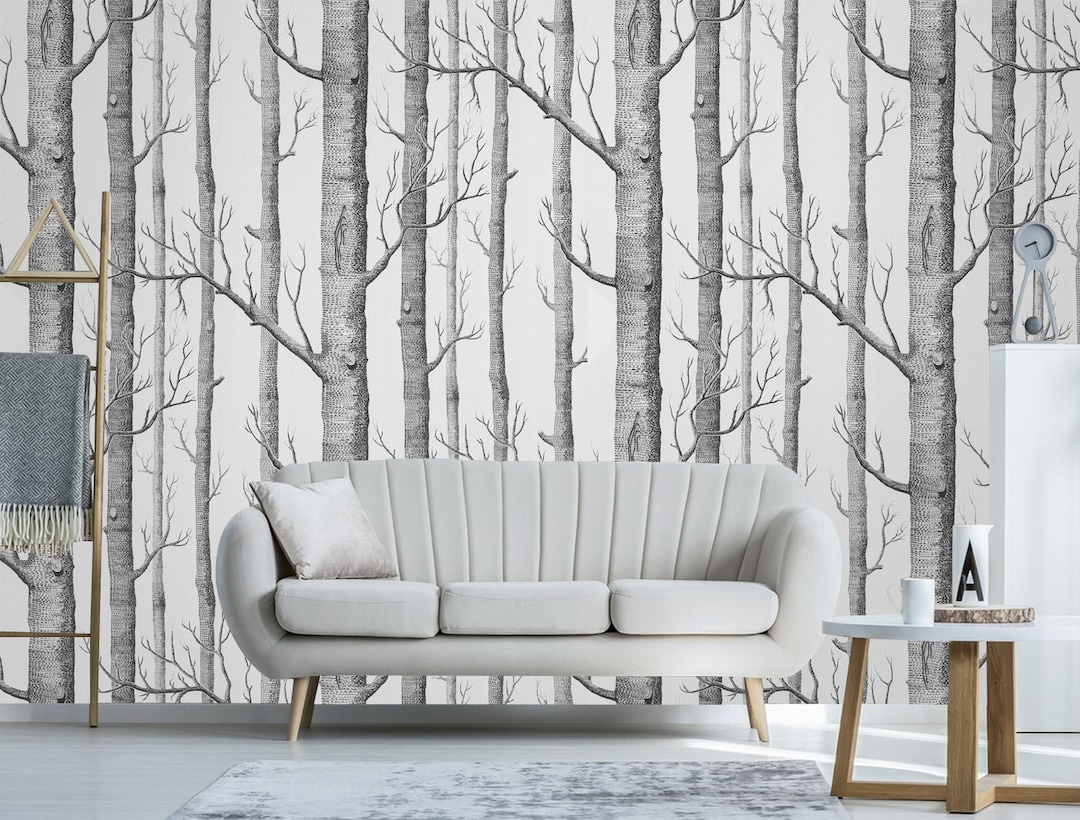 Birch Tree Removable Wallpaper: Woodland Forest Peel and Stick Wall ...