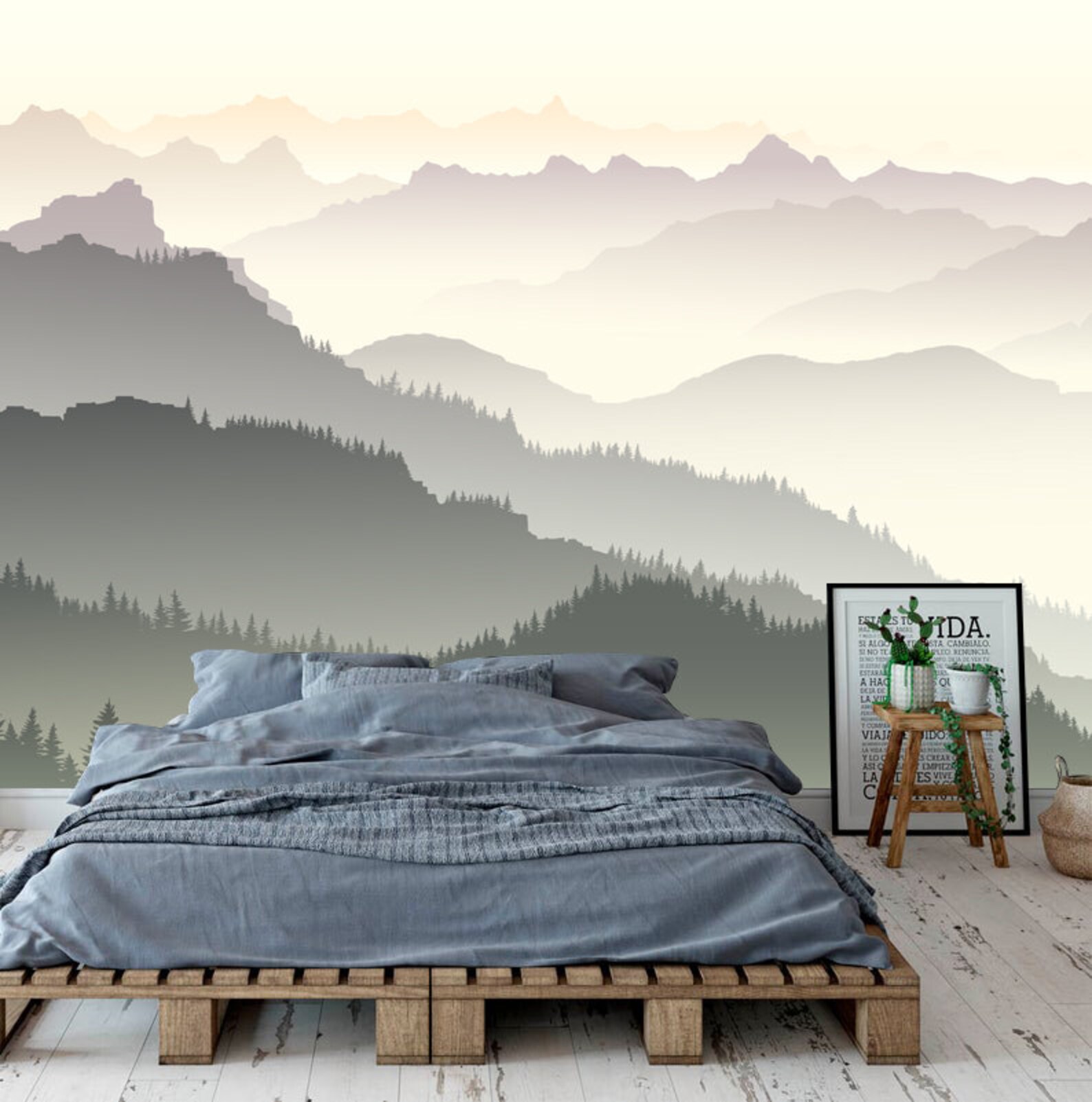 Mountain Mural Wallpapermisty Mountains in Fog Peel and - Etsy